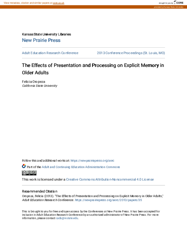 (PDF) The effects of presentation and processing on explicit memory in older adults