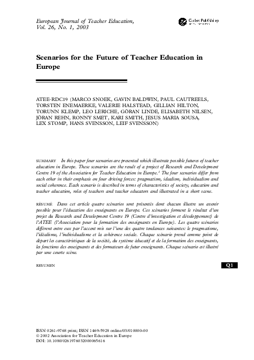 (PDF) Scenarios for the Future of Teacher Education in Europe
