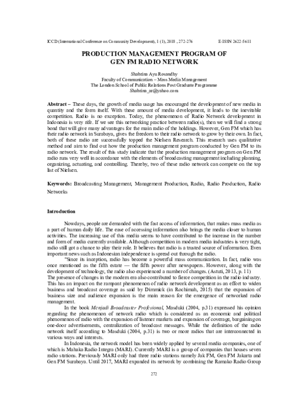 (PDF) Production Management Program of Gen FM Radio Network
