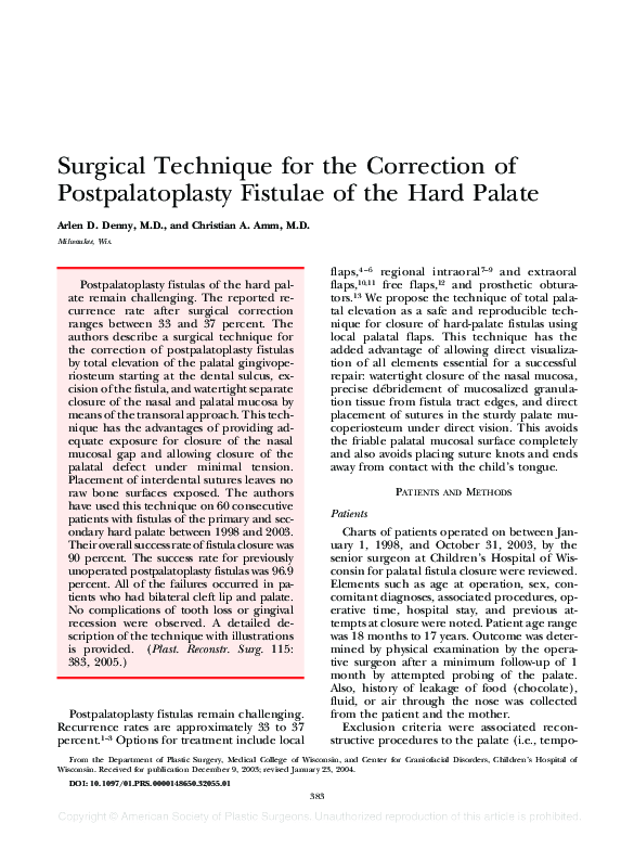 (PDF) Surgical Technique for the Correction of Postpalatoplasty ...