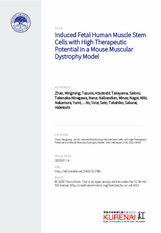 Induced Fetal Human Muscle Stem Cells with High Therapeutic Potential ...