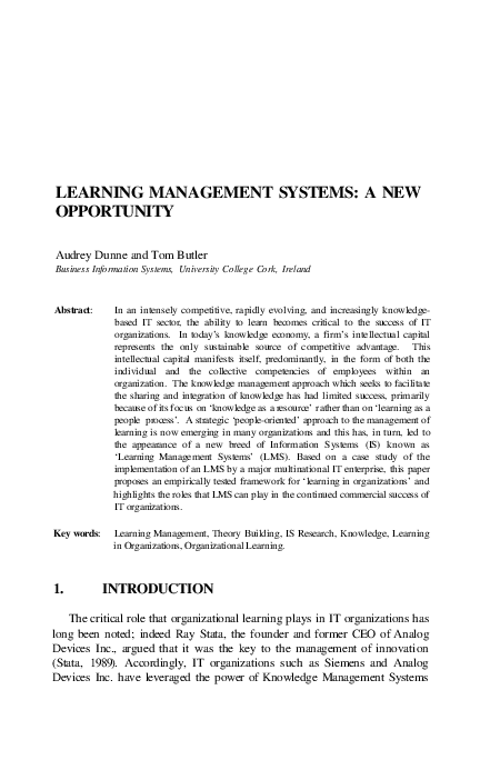 (PDF) Learning Management Systems: A New Opportunity | Tom Butler - Academia.edu