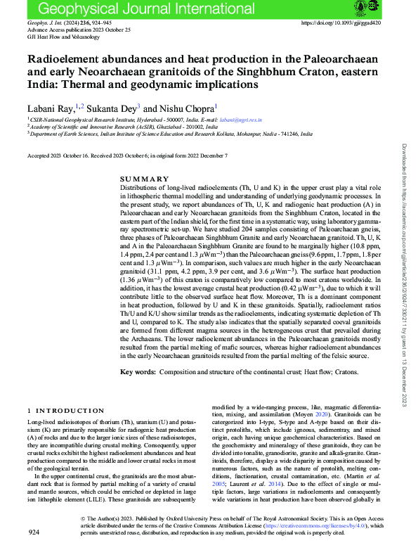 (PDF) Radioelement Analysis in Singhbhum Granitoids