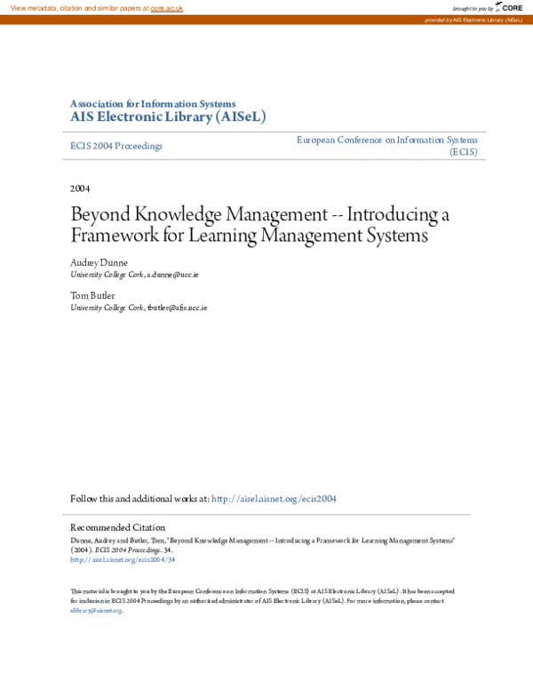 (PDF) Beyond Knowledge Management–Introducing a Framework for Learning ...
