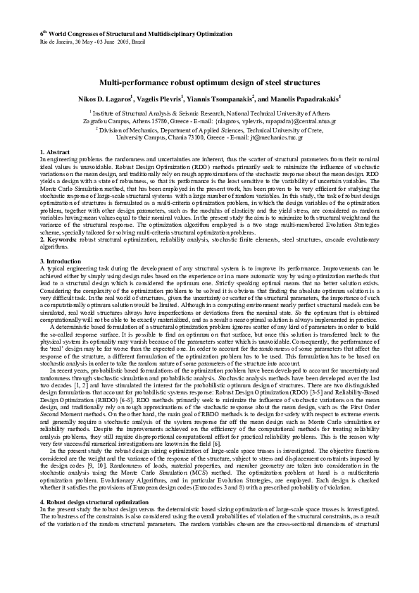 (PDF) Multi-performance robust optimum design of steel structures | Nikos Lagaros - Academia.edu