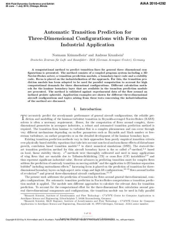 (PDF) Automatic Transition Prediction for Three-Dimensional ...