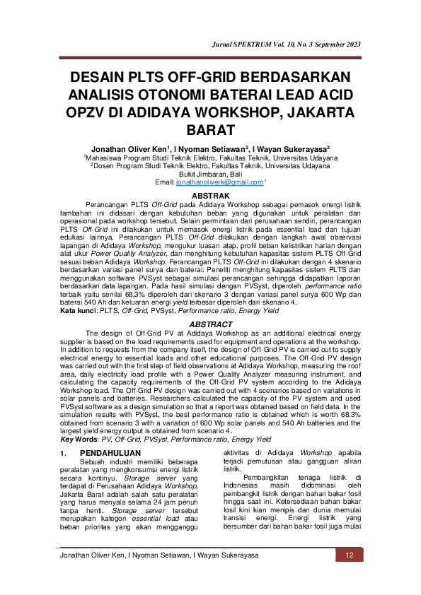 (PDF) Desain PLTS Off-Grid Berdasarkan Analisis Otonomi Baterai Lead ...