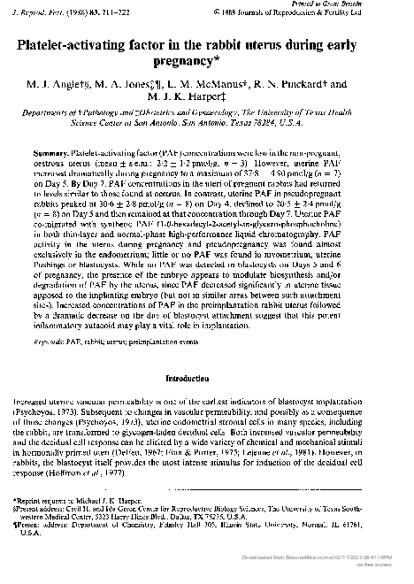 (PDF) Platelet-activating factor in the rabbit uterus during early ...