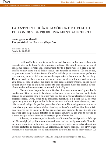 (PDF) La antropología filosófica de Helmuth Plessner y el problema ...
