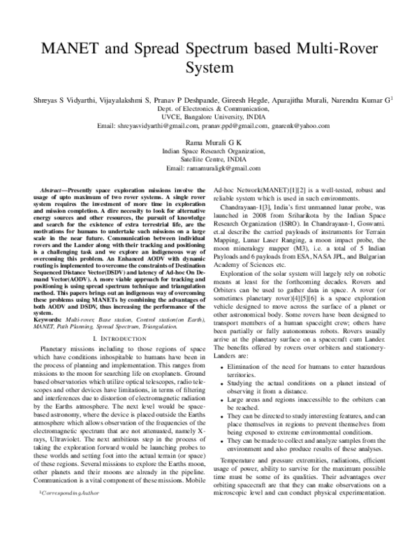 (PDF) MANET and Spread Spectrum based Multi-Rover System