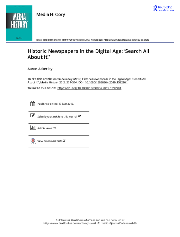 (PDF) Historic Newspapers in the Digital Age: ‘Search All About It!’