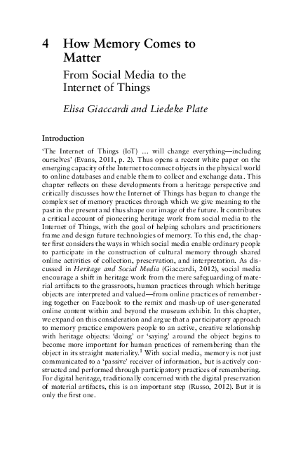 (PDF) Chapter 4 How Memory Comes to Matter : From Social Media to the ...