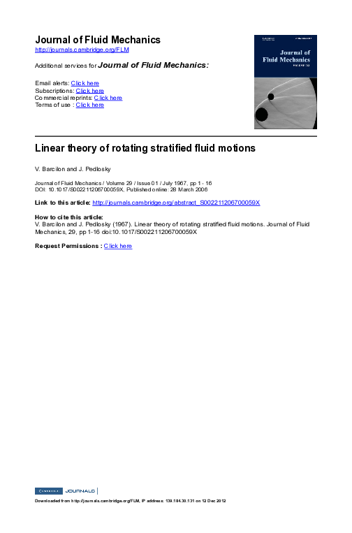 (PDF) Linear theory of rotating stratified fluid motions