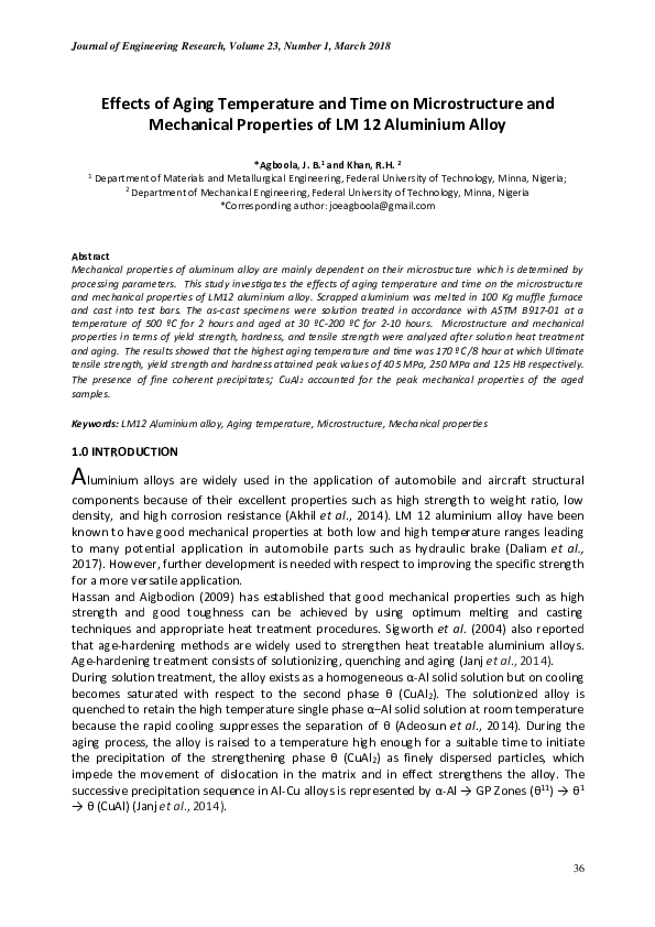 (PDF) Effects of Aging Temperature and Time on Microstructure and Mechanical Properties of LM 12 ...