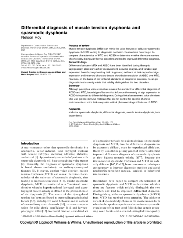 (PDF) Differential diagnosis of muscle tension dysphonia and adductor ...