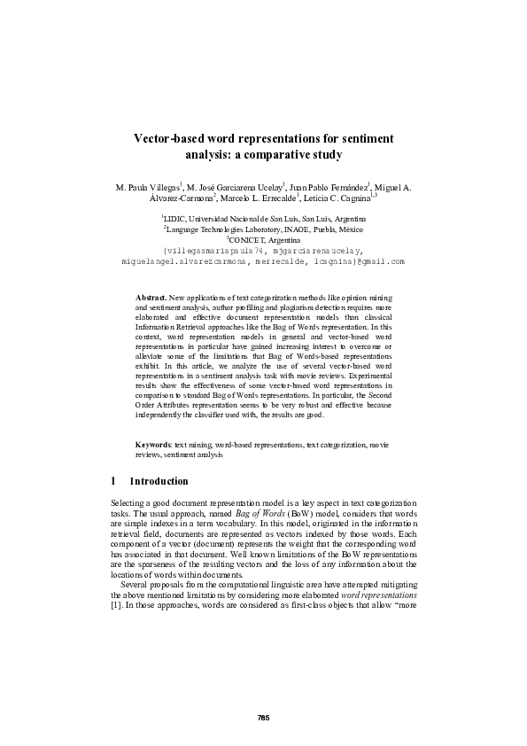 (PDF) Vector-based word representations for sentiment analysis: a comparative study