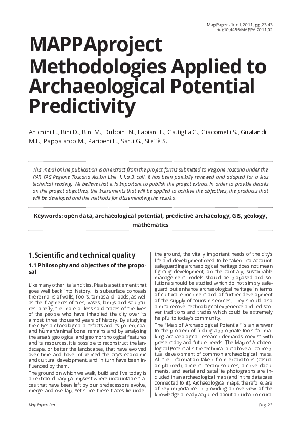 (PDF) MAPPA Project. Methodologies Applied to Archaeological Potential ...