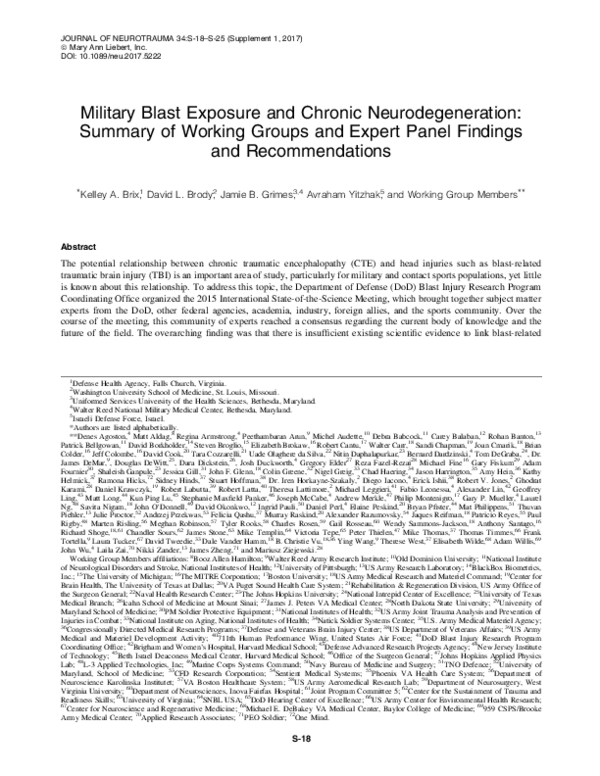 (PDF) Military Blast Exposure and Chronic Neurodegeneration: Summary of ...