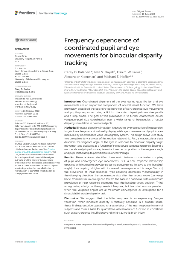 (PDF) Frequency dependence of coordinated pupil and eye movements for ...