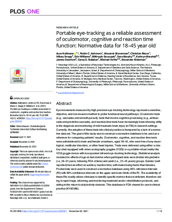 (PDF) Portable eye-tracking as a reliable assessment of oculomotor ...
