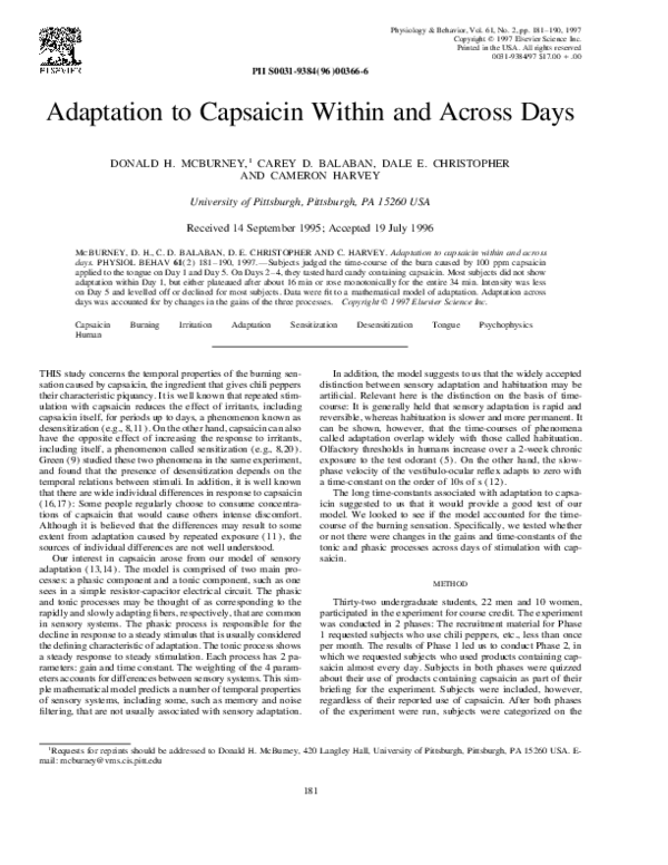 (PDF) Adaptation to Capsaicin Within and Across Days