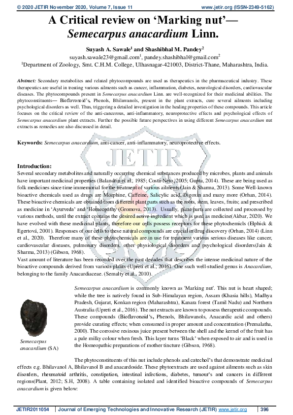 (PDF) A Critical review on ‘Marking nut’— Semecarpus anacardium Linn