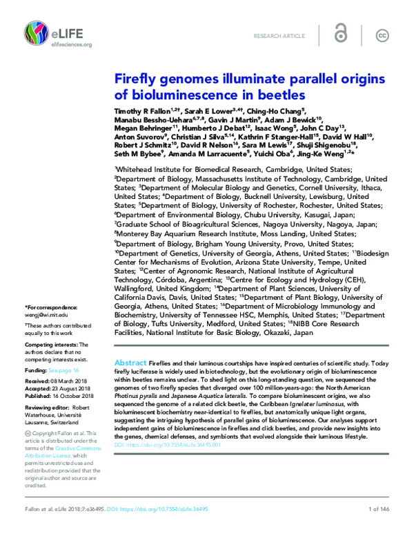 (PDF) Firefly genomes illuminate parallel origins of bioluminescence in ...