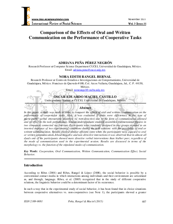 (PDF) Comparison of the Effects of Oral and Written Communication on ...