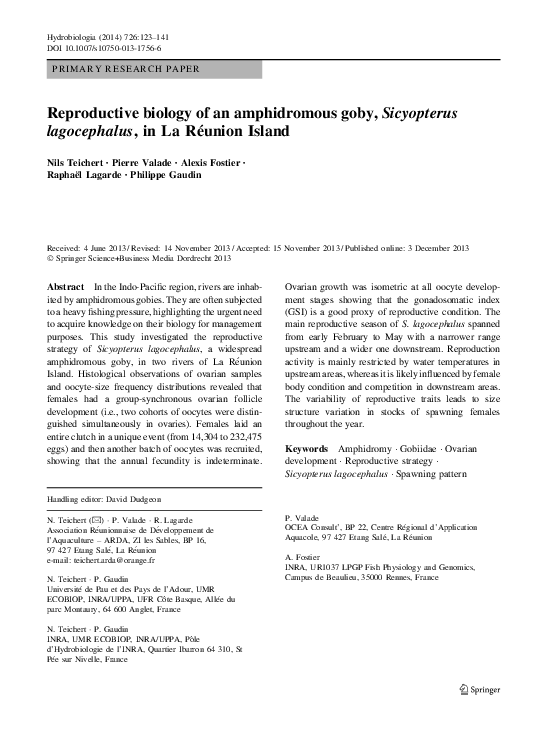 (PDF) Reproductive biology of an amphidromous goby, Sicyopterus ...