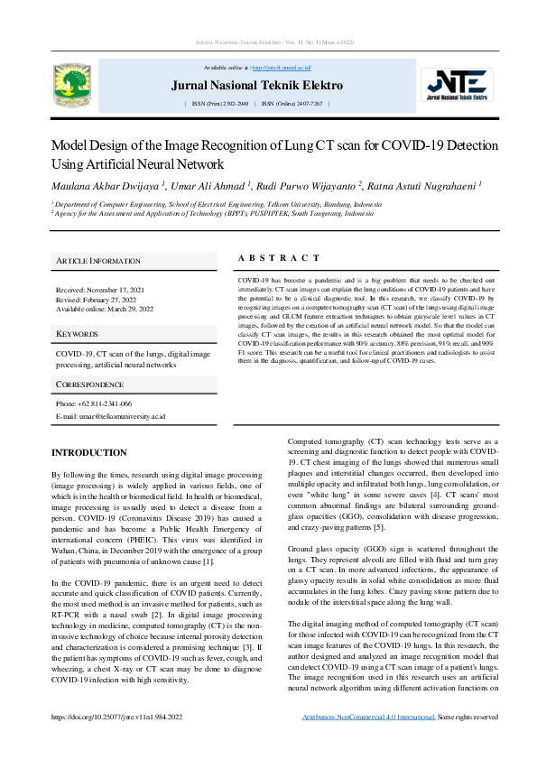(PDF) Model Design of The Image Recognition of Lung CT Scan for COVID-19 Detection Using ...