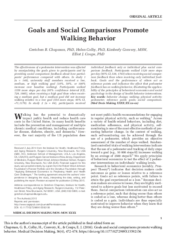 (PDF) Goals and Social Comparisons Promote Walking Behavior