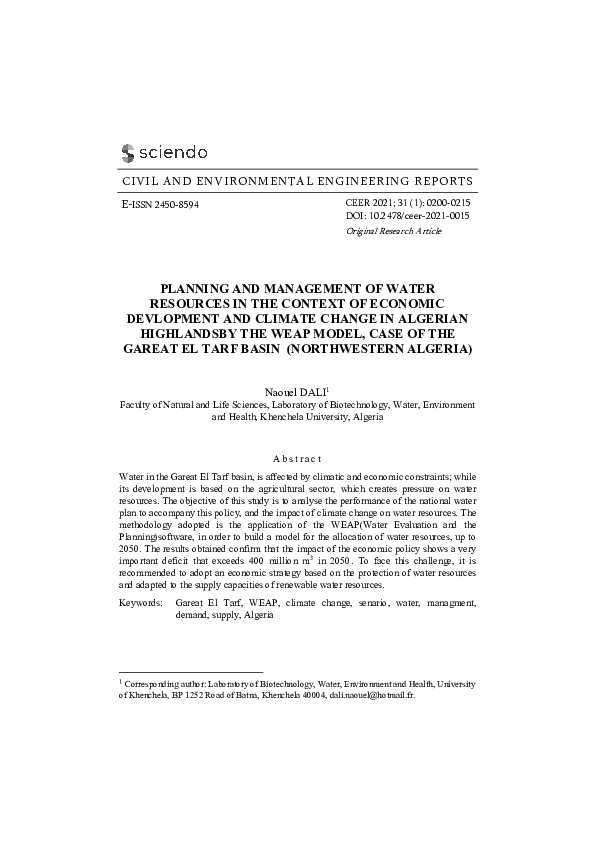 (PDF) Planning and Management of Water Resources in the Context of Economic Devlopment and ...