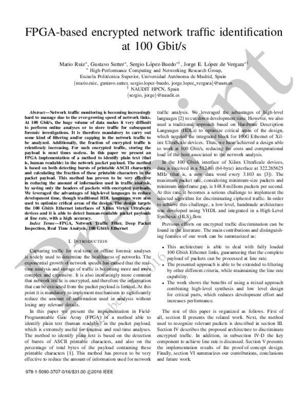 Pdf Fpga Based Encrypted Network Traffic Identification At 100 Gbit S