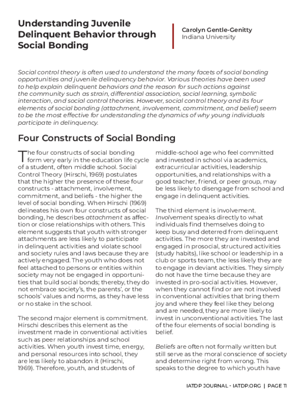 (PDF) Understanding Juvenile Delinquent Behavior through Social Bonding