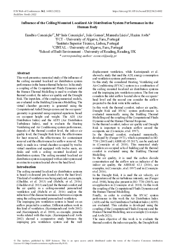 (PDF) Influence of the Ceiling Mounted Localized Air Distribution ...