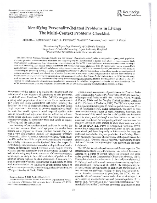 (PDF) Multi-Context Problems Checklist | Ralph Piedmont - Academia.edu