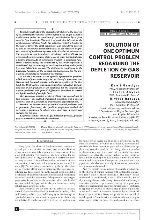 (PDF) Solution of one optimum control problem regarding the depletion ...