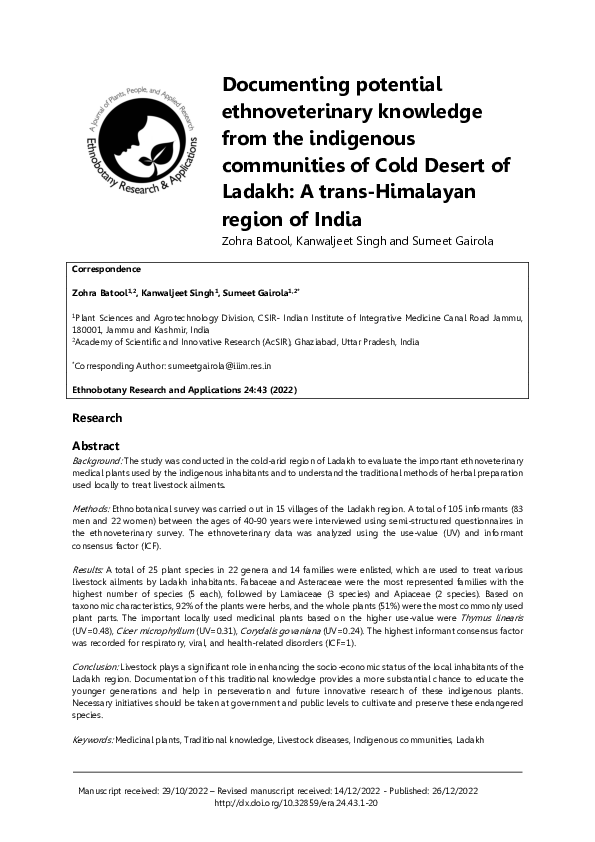 (PDF) Documenting potential ethnoveterinary knowledge from the ...