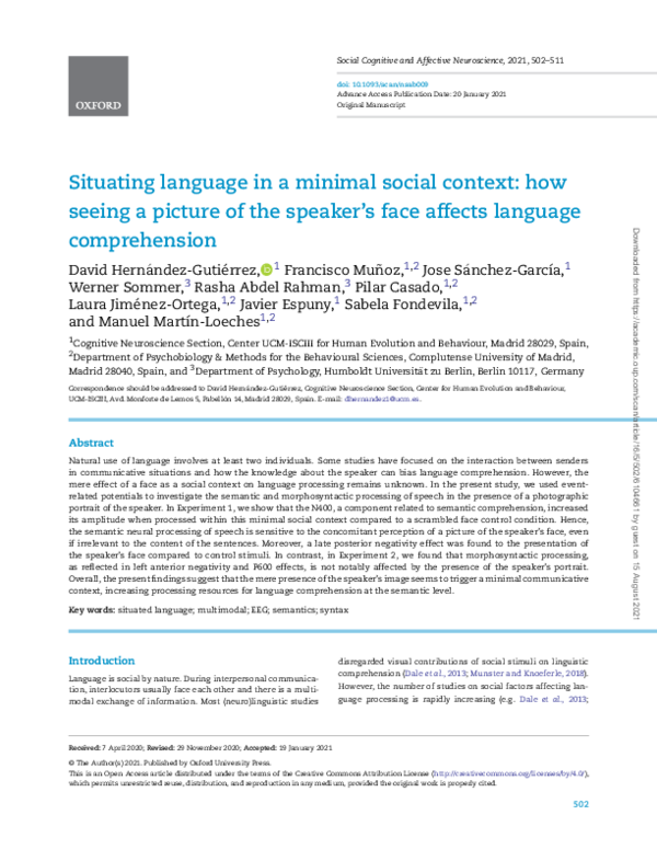 (PDF) Situating language in a minimal social context: how seeing a picture of the speaker’s face ...