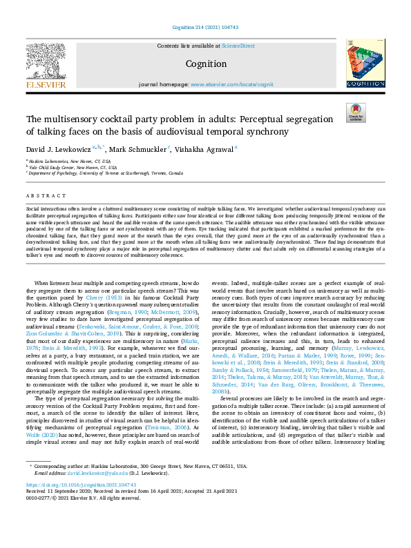 (PDF) The multisensory cocktail party problem in adults: Perceptual ...