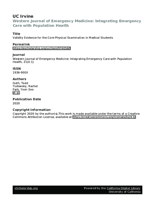 (PDF) Validity Evidence for the Core Physical Examination in Medical ...