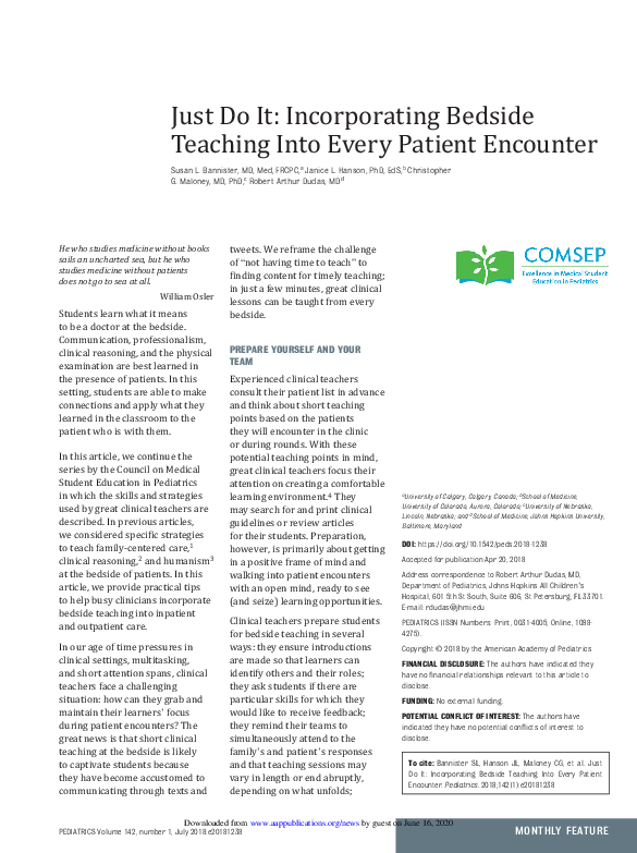(PDF) Just Do It: Incorporating Bedside Teaching Into Every Patient ...