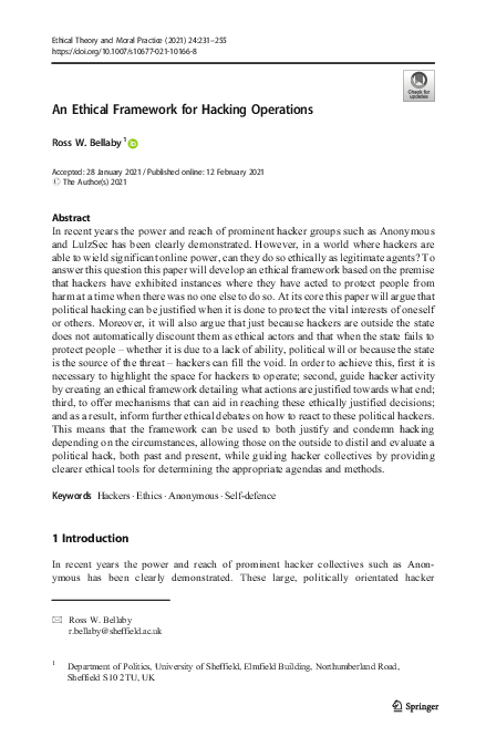 (PDF) An Ethical Framework for Hacking Operations