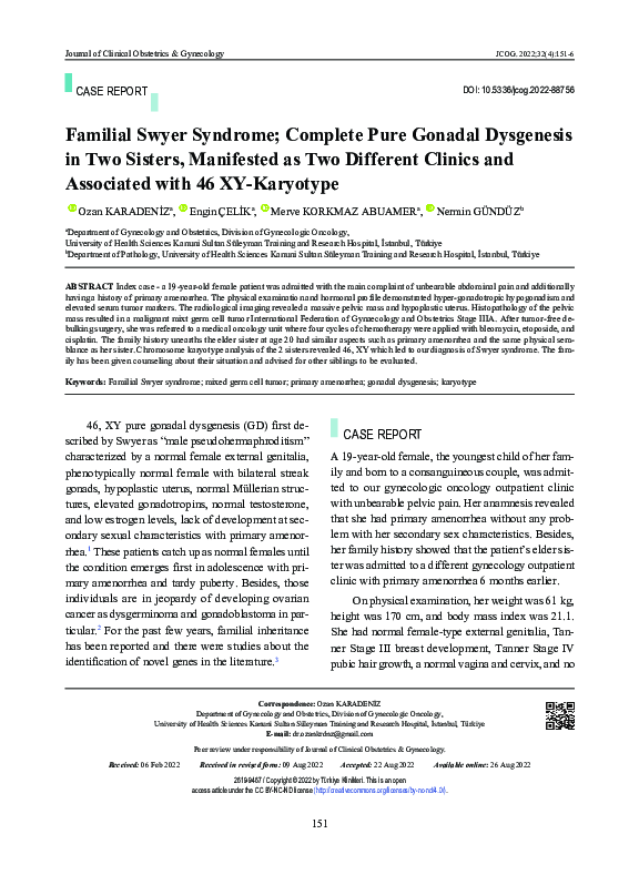 (PDF) Familial Swyer Syndrome; Complete Pure Gonadal Dysgenesis in Two ...
