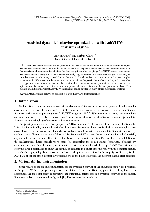 (PDF) Assisted dynamic behavior optimization with LabVIEW instrumentation