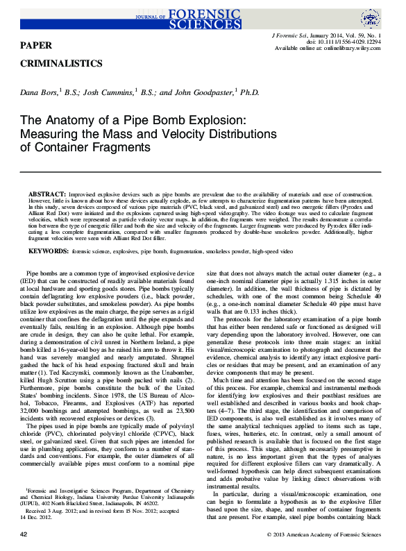 (PDF) The Anatomy of a Pipe Bomb Explosion: Measuring the Mass and ...