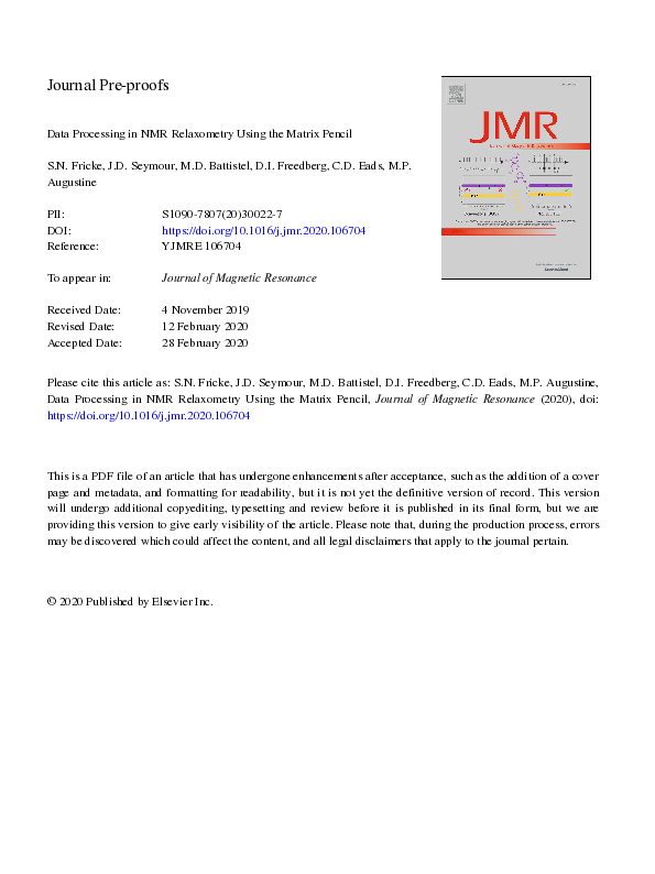 (PDF) Data processing in NMR relaxometry using the matrix pencil | Sophia Fricke - Academia.edu