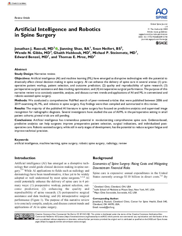 (PDF) Artificial Intelligence and Robotics in Spine Surgery