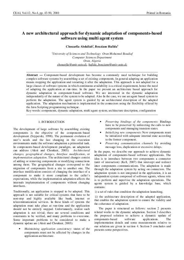 (PDF) A new architectural approach for dynamic adaptation of components-based software using ...
