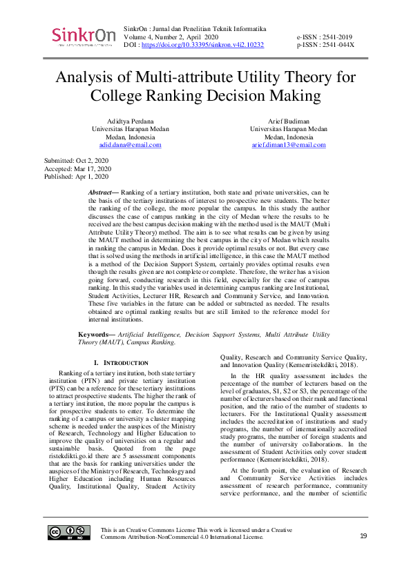 (PDF) Analysis of Multi-attribute Utility Theory for College Ranking ...